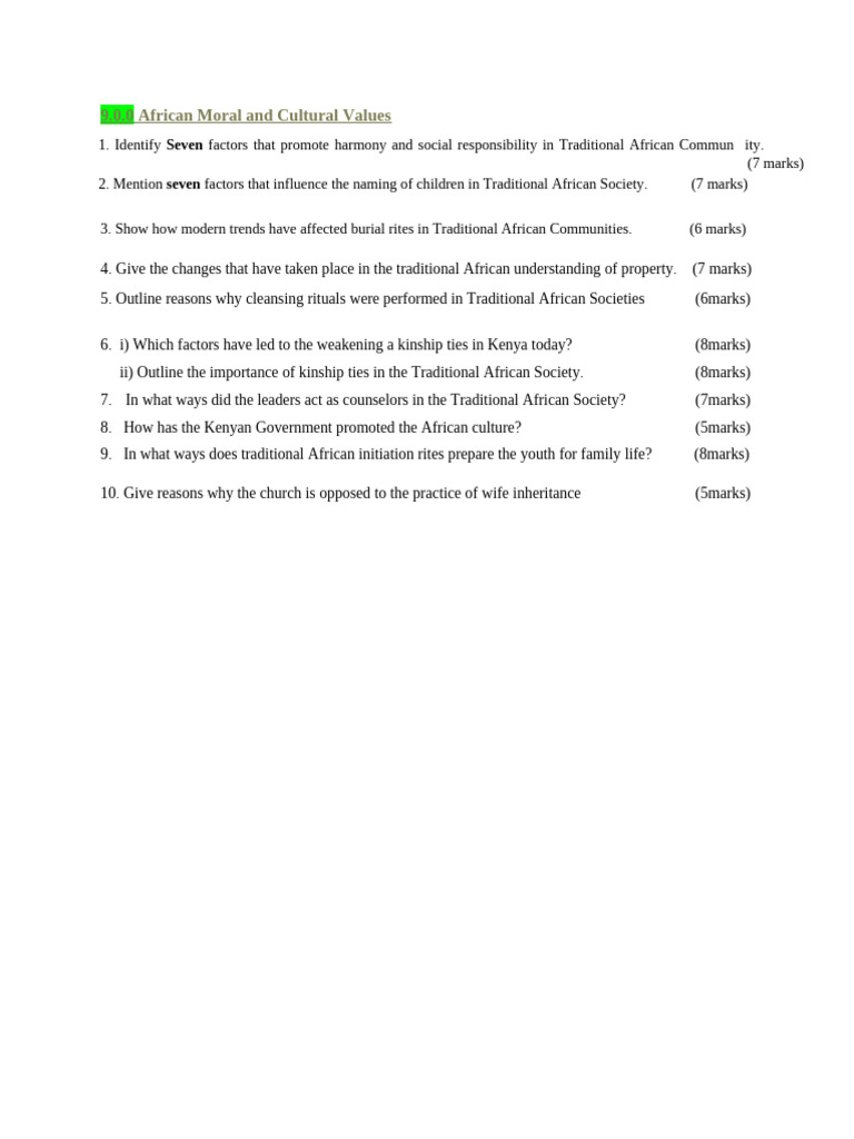 African Moral and Cultural Values | PDF