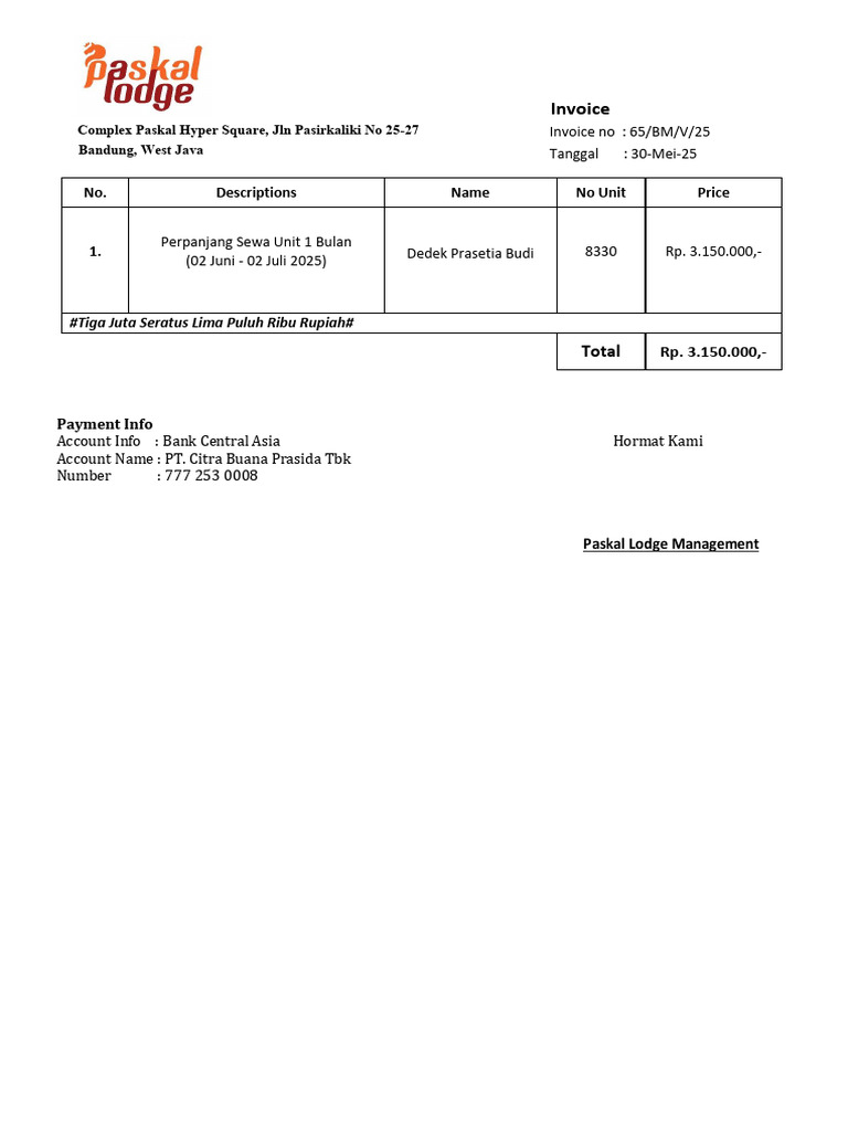 Invoice Sewa PT Citra Buana Prasida | PDF