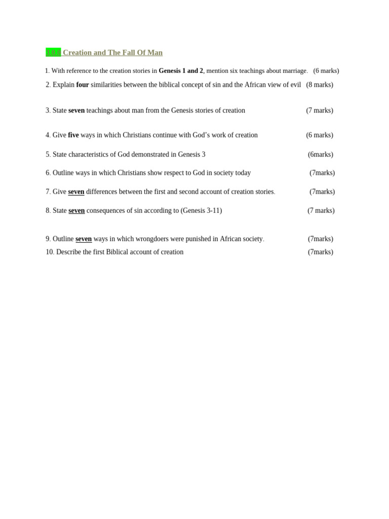 Creation and The Fall of Man | PDF