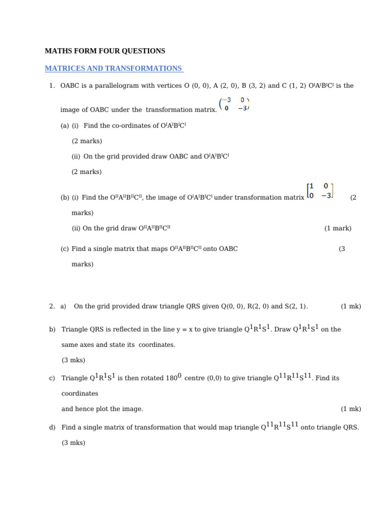 Maths Form Fours Questions | PDF | Matrix (Mathematics) | Cartesian ...