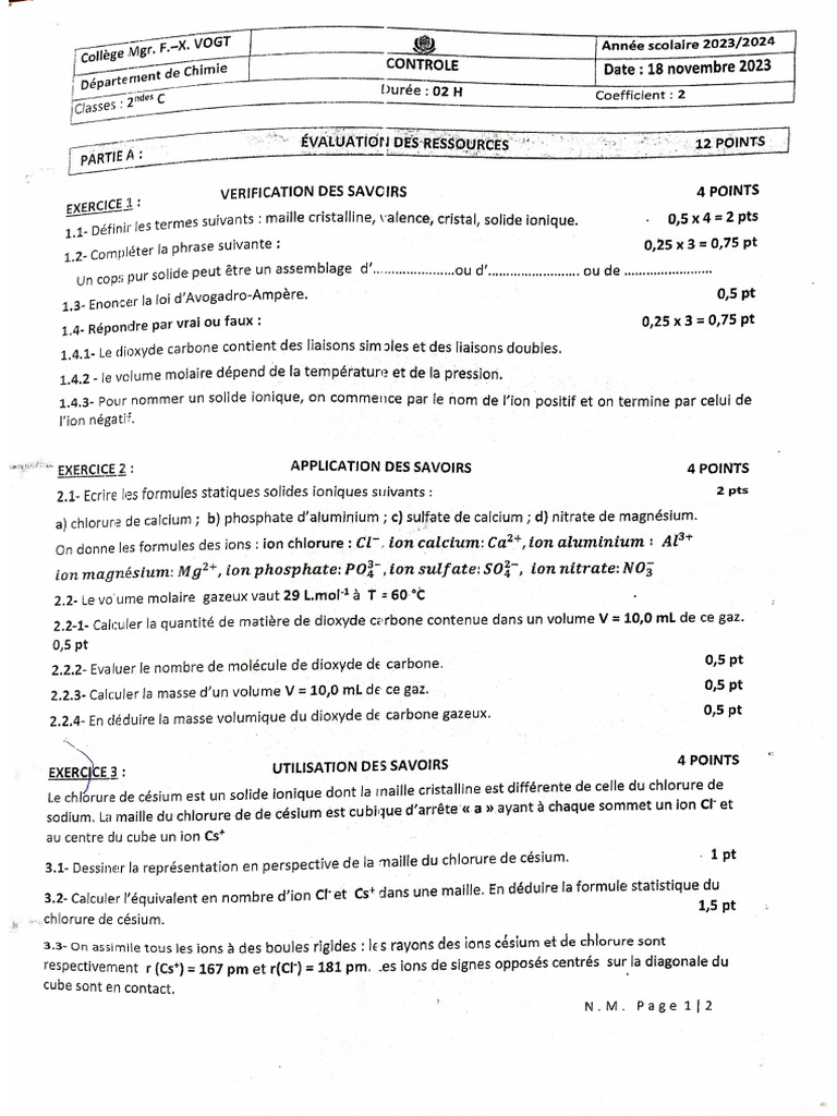 2C CHIMIE Seq3 2024 Compilation + | PDF