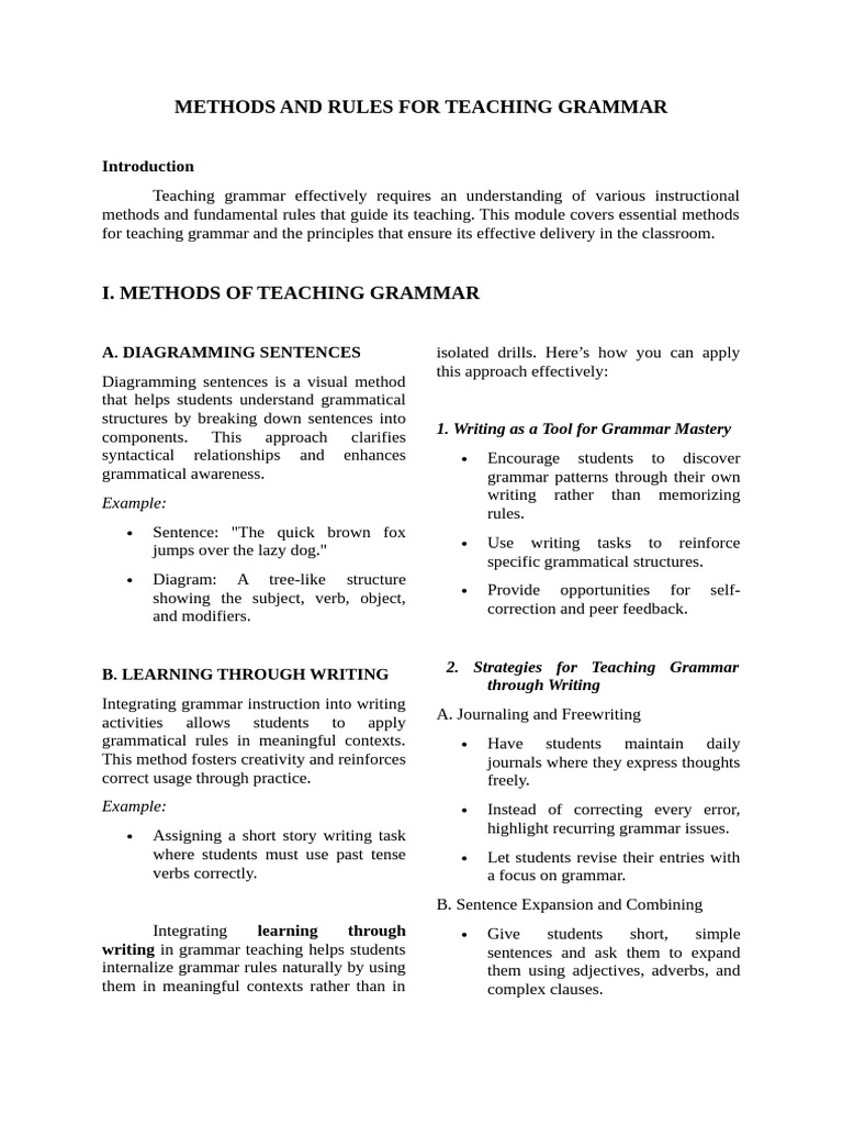 Methods and Rules For Teaching Grammar | PDF | Grammar | Learning