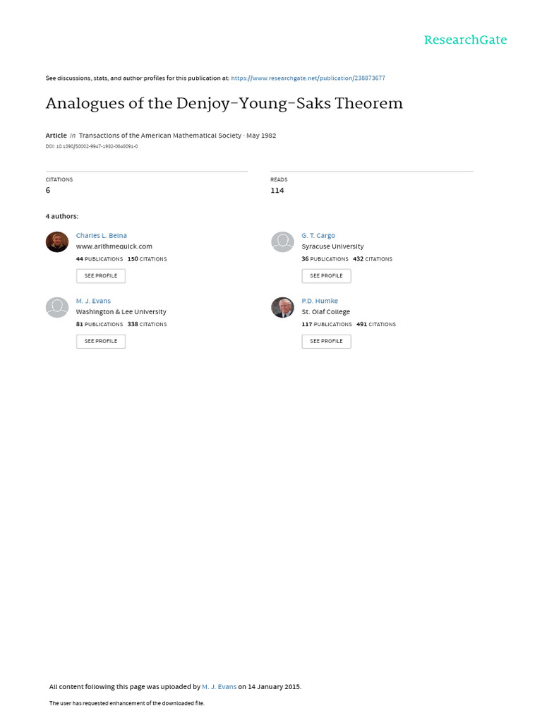 Analogues of The Denjoy-Young-Saks Theorem | PDF | Function ...
