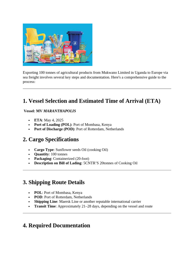 Exporting 100 Tonnes of Agricultural Products From Mukwano Limited in Uganda To Europe Via Sea ...