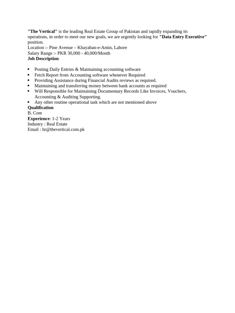 JD - Data Entry Executive | PDF