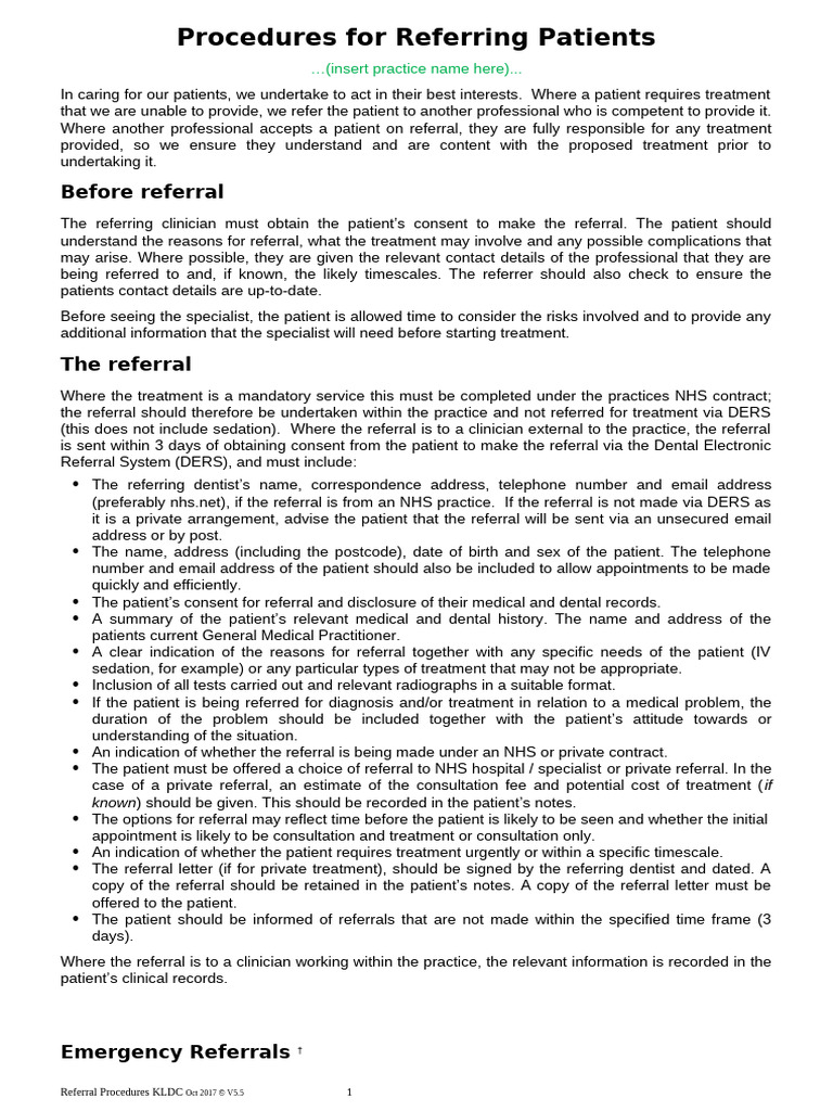 Referral Procedures Kent LDC 5.5 | PDF | Oral And Maxillofacial Surgery ...