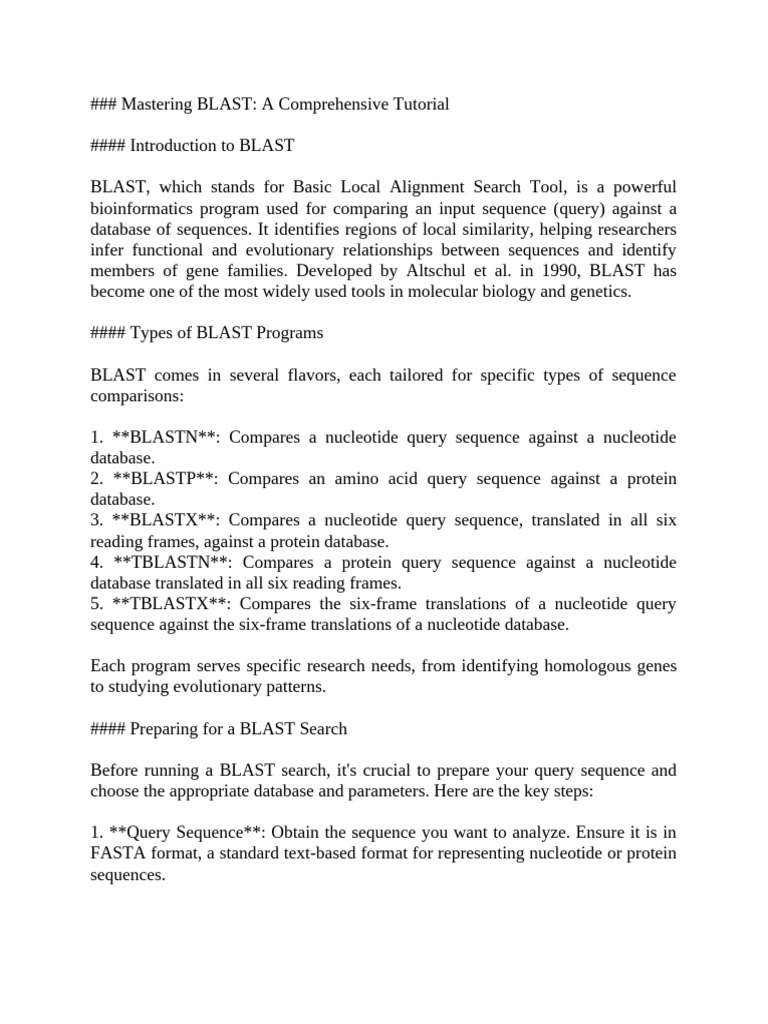 Mastering BLAST Tutorial | PDF | Nucleic Acid Sequence | Sequence Alignment