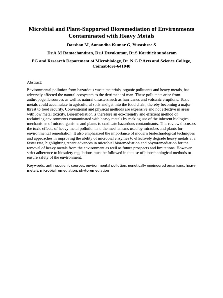 Microbial and Plant-Supported Bioremediation of Environments ...