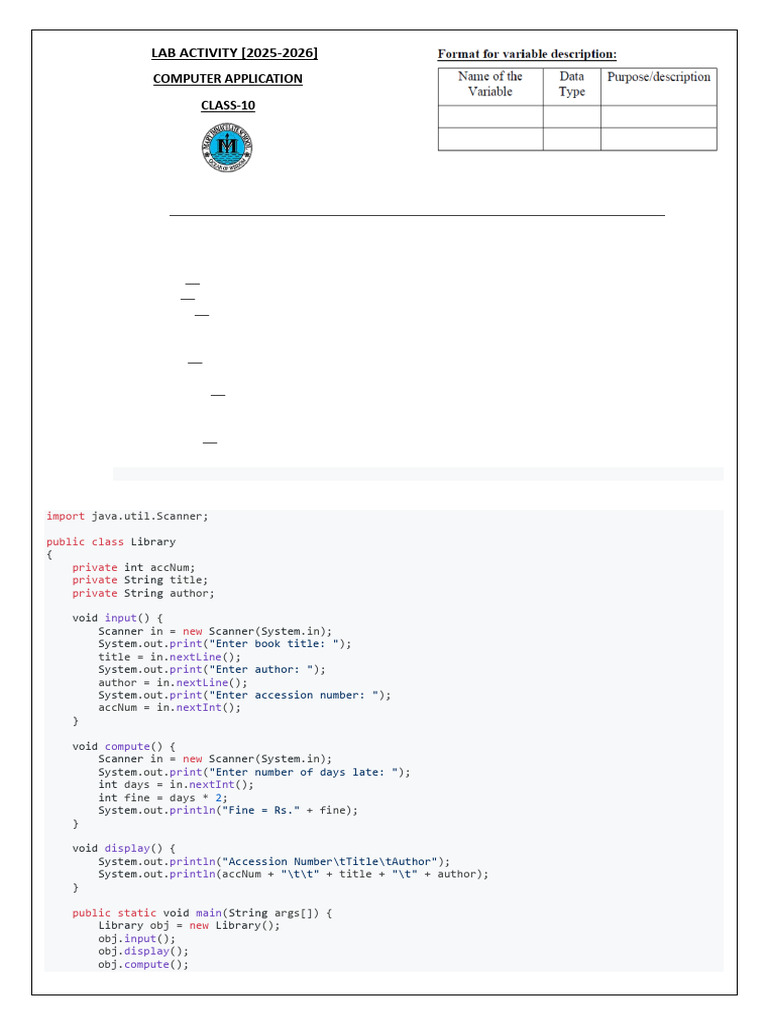 Lab Activity Class 10 2025-26 Final | PDF | Integer (Computer Science) | String (Computer Science)