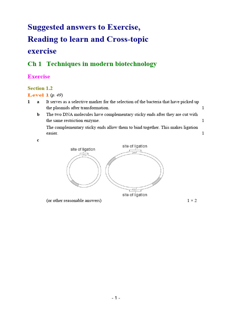 Biotechnology Exercise Answers Guide | PDF | Primer (Molecular Biology ...