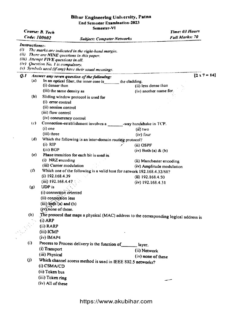 Btech Cse 6 Sem Computer Networks 100602 2023 | PDF