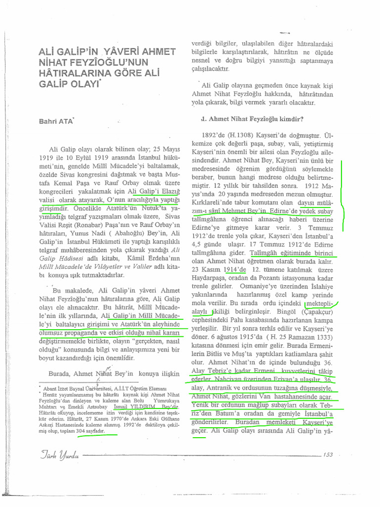 Ali Galipin Yaveri Ahmet Nihat Feyzioglu | PDF