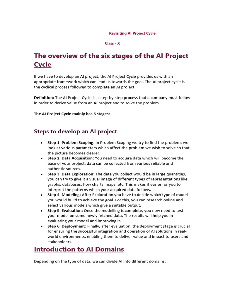 Revisiting AI Project Cycle Class 10 Notes | PDF | Artificial ...
