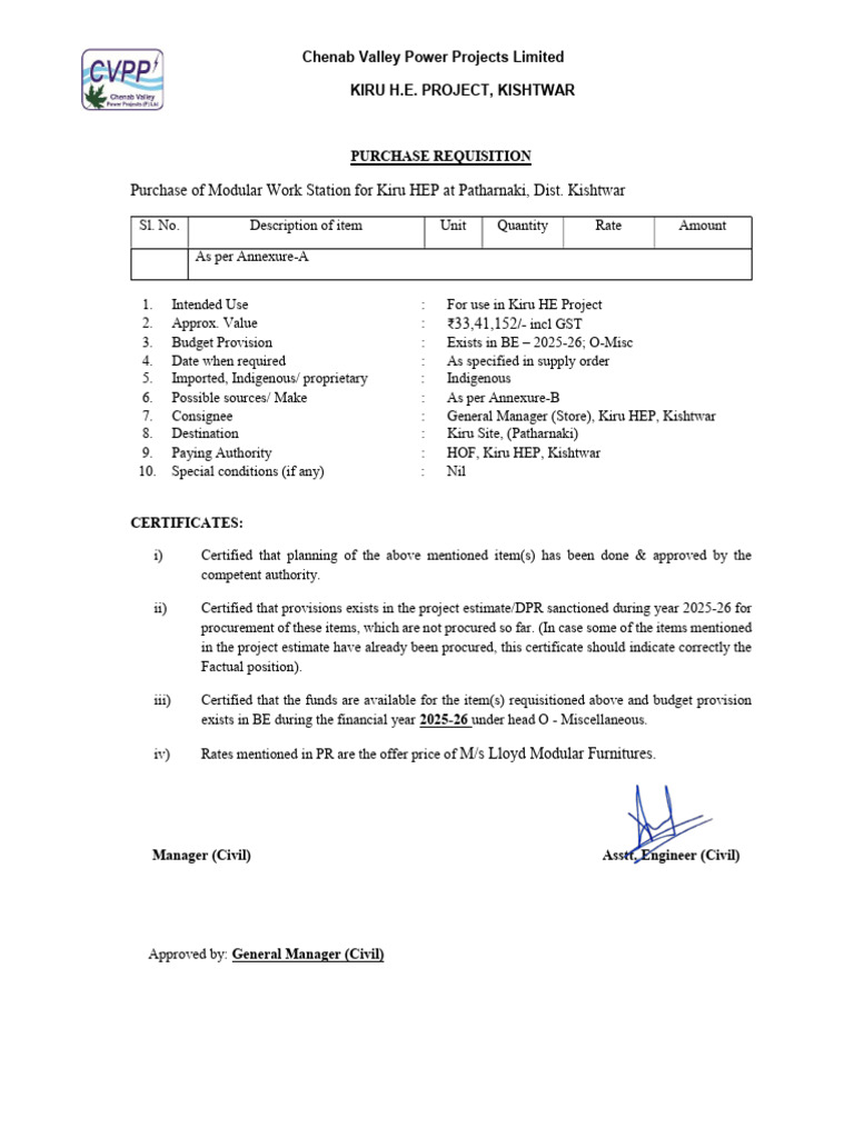 Purchase Requisition for Kiru HEP Workstation | PDF