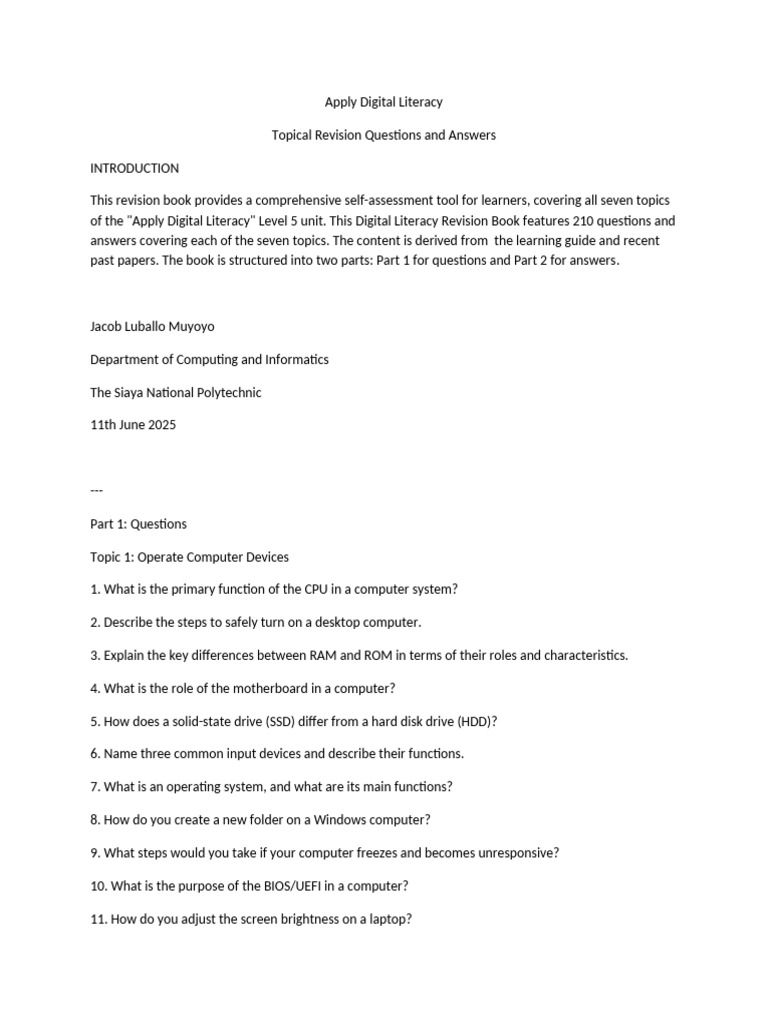 Digital Literacy Revision Q&A Guide | PDF | Computer File | Security