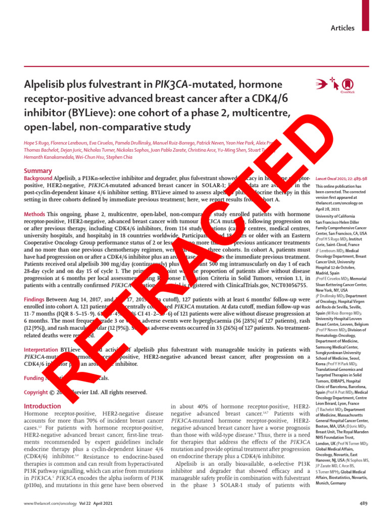 RETRACTED Alpelisib Plus Fulvestrant in em PIK3C | PDF | Glycated ...