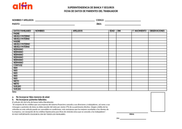 Ficha de Datos de Parientes Laborales | PDF
