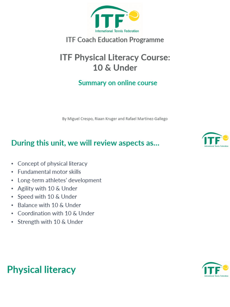 ITF Physical Literacy for 10 & Under Tennis | PDF