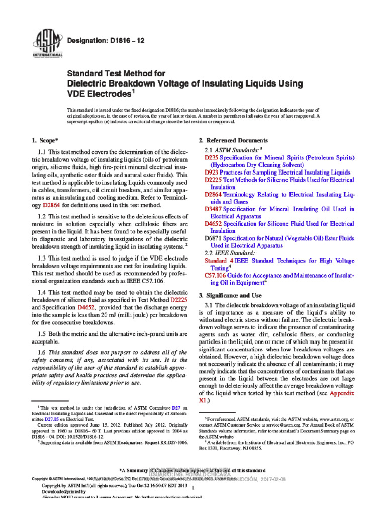 Astm D1816-12 | PDF