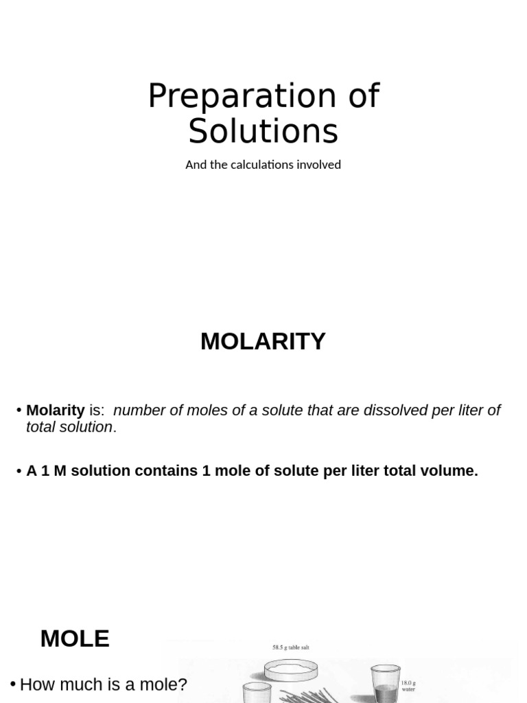 Molarity and Solution Preparation Guide | PDF | Mole (Unit) | Mass ...