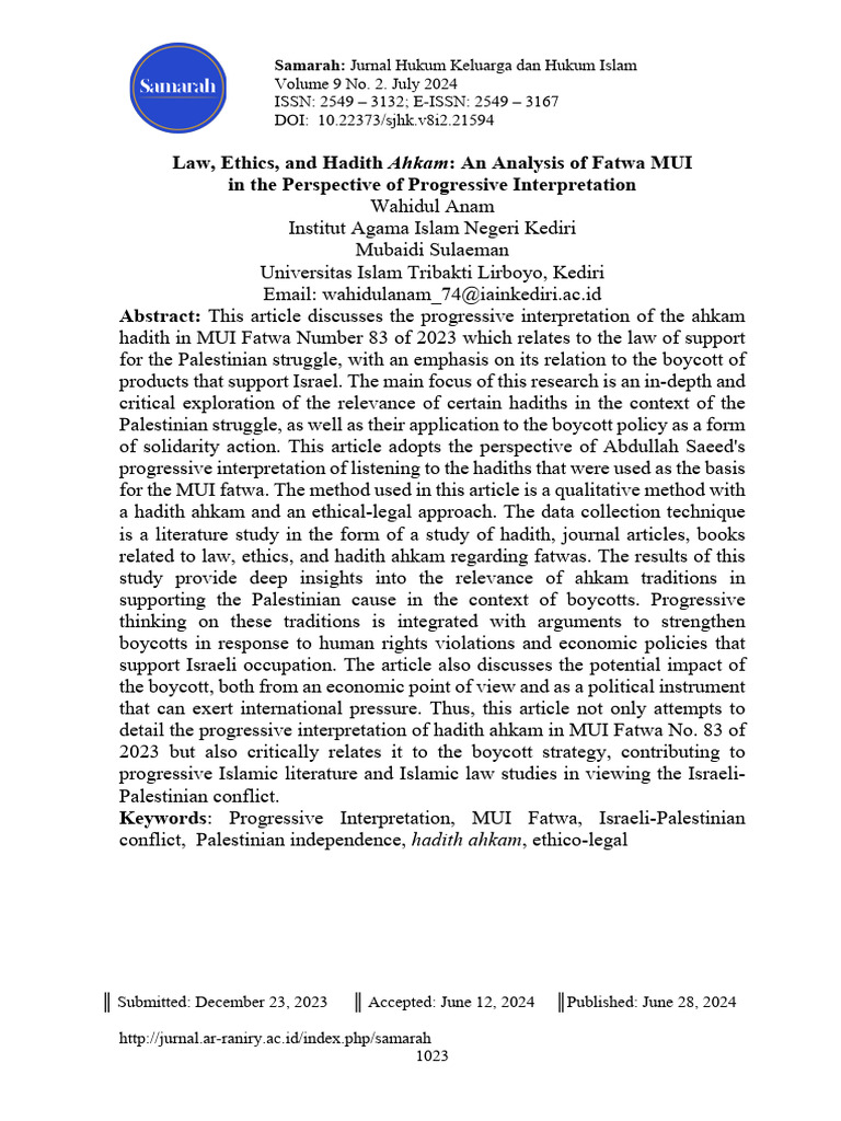 Law Ethics and Hadith Ahkam An Analysis of Fatwa MUI in The Perspective ...