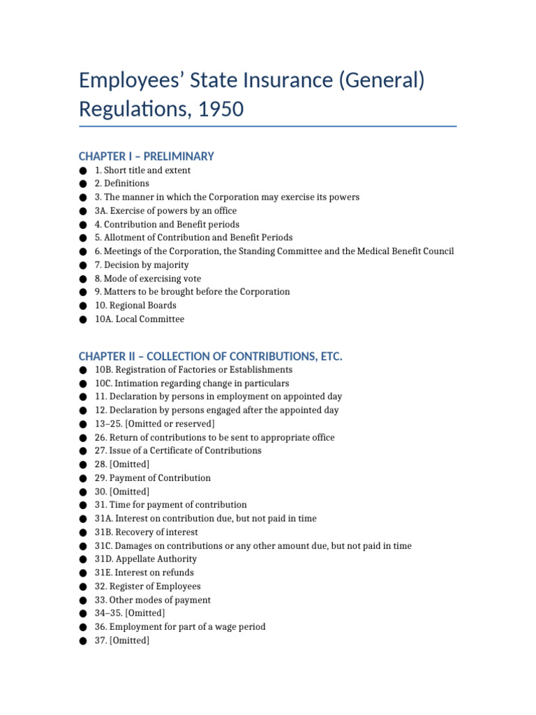 ESI Regulations 1950 List | PDF | Employment