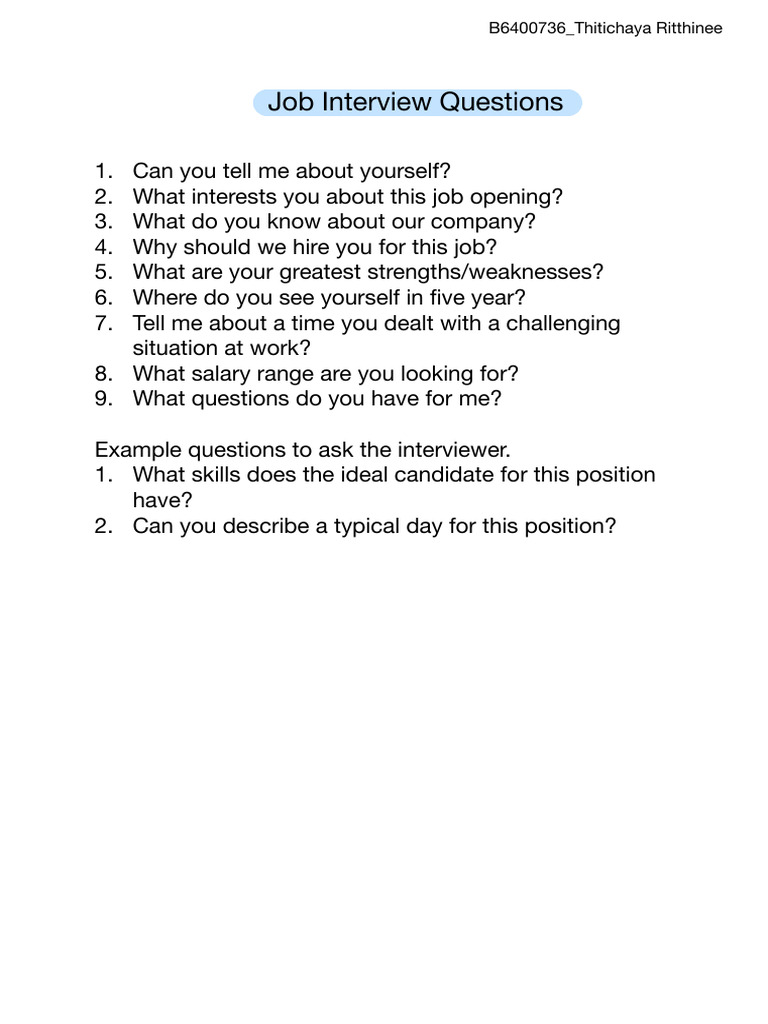 B6400736 - Job Interview Questions | PDF