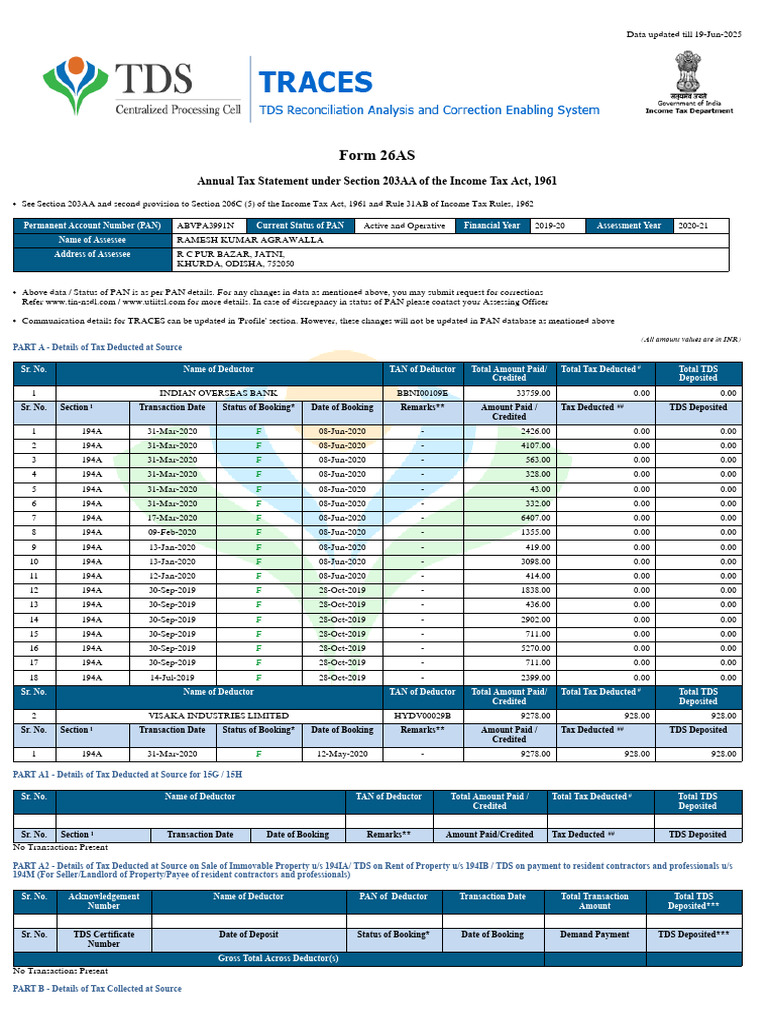 Form 26AS Annual Tax Statement 2020-21 | PDF | Taxes | Transaction Account