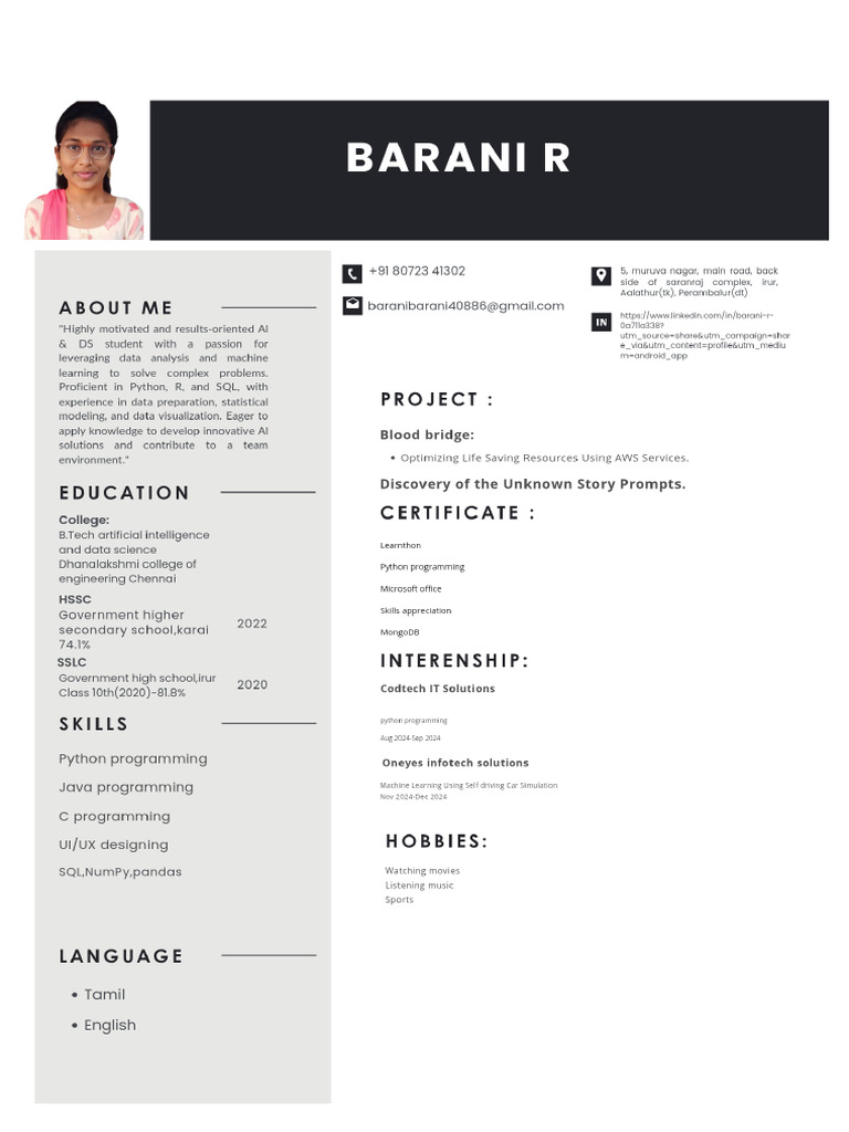 Barani R | PDF