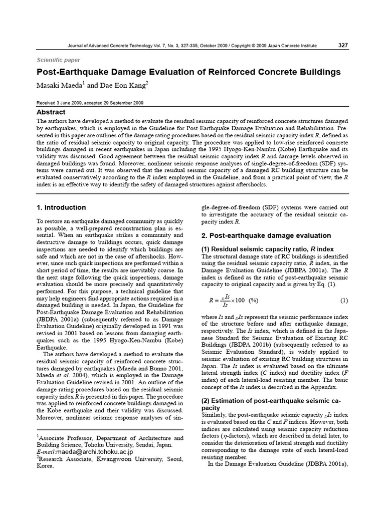 Post-Earthquake Damage Evaluation of Reinforced Concrete Buildings ...