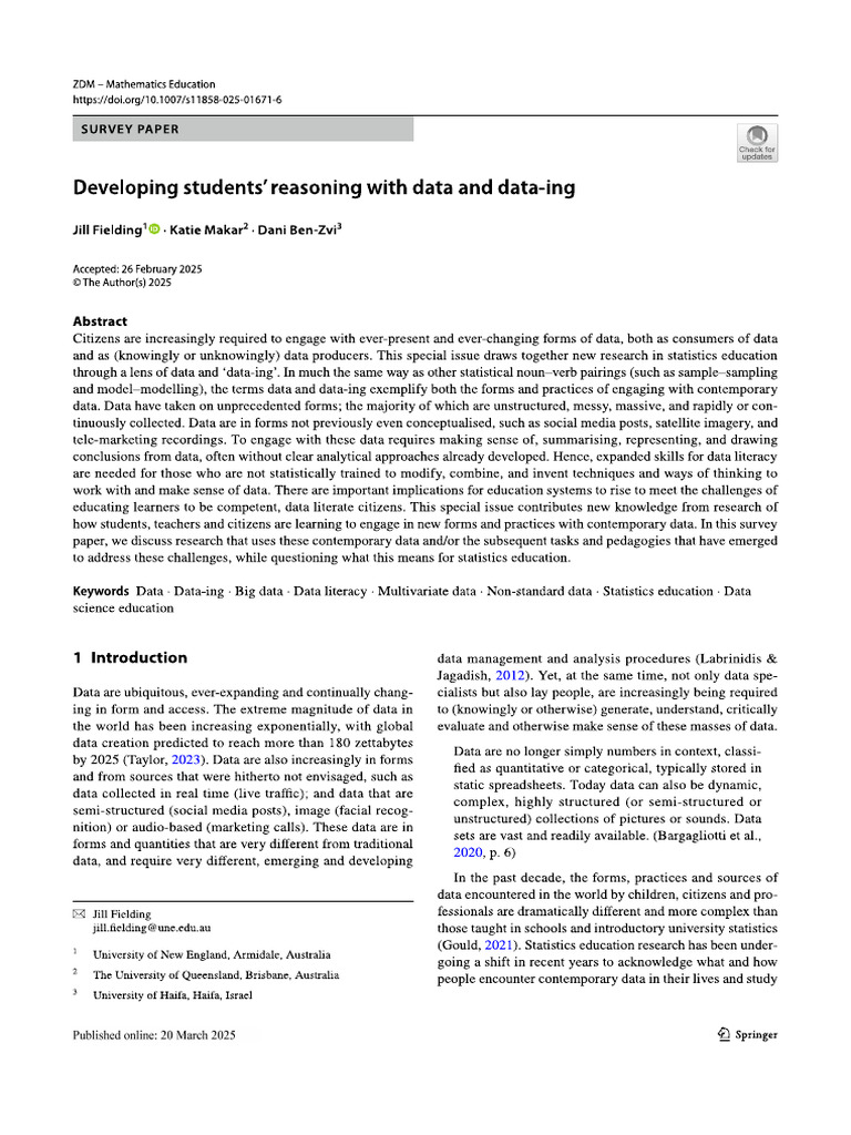 Developing Students Reasoning With Data and Data Ing | PDF