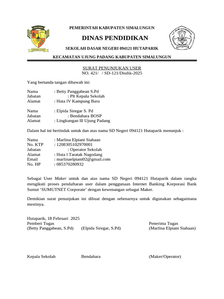 Surat Penunjukan User Cms Sekolah Print | PDF