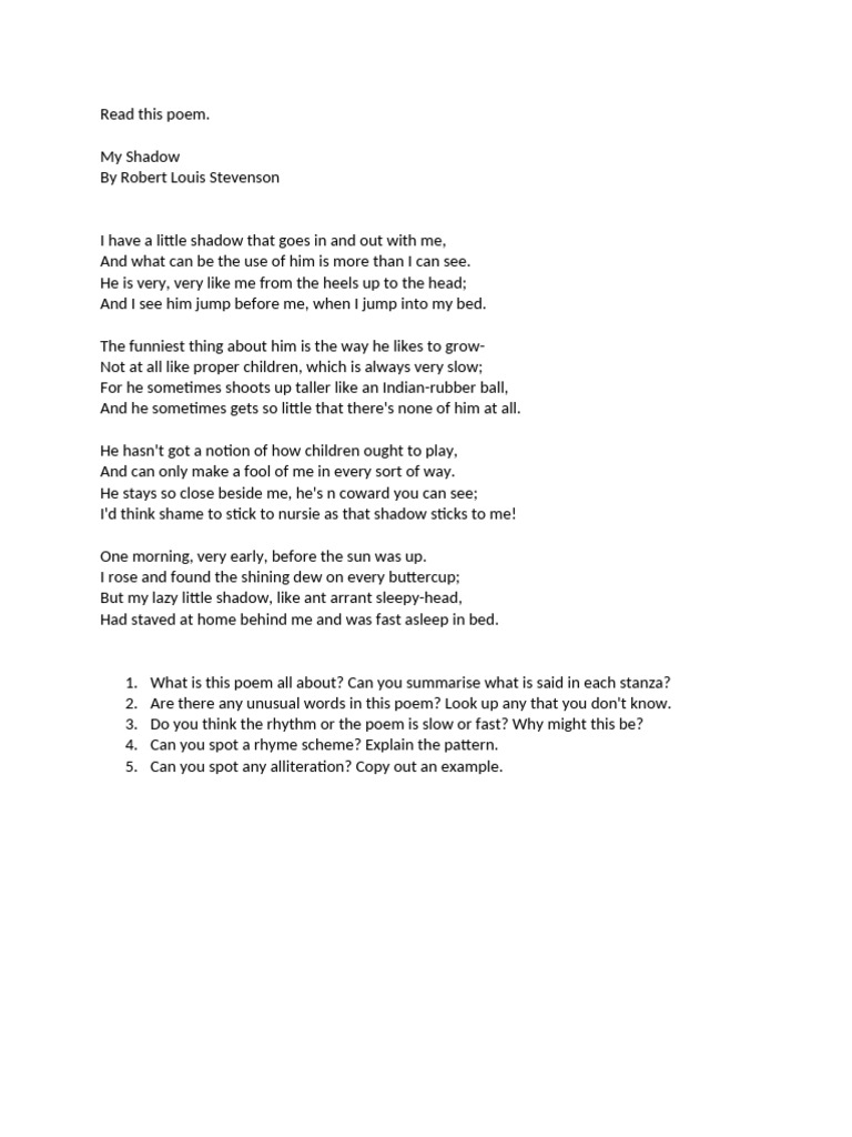 Summary and Analysis of "My Shadow" | PDF