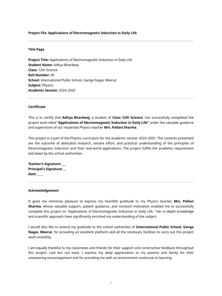 Electromagnetic Induction Project | PDF | Electromagnetic Induction ...