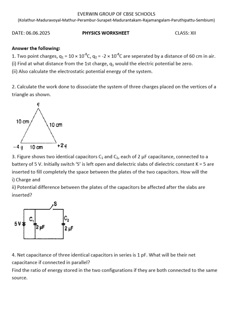 Class Xii - Phy Worksheet | PDF