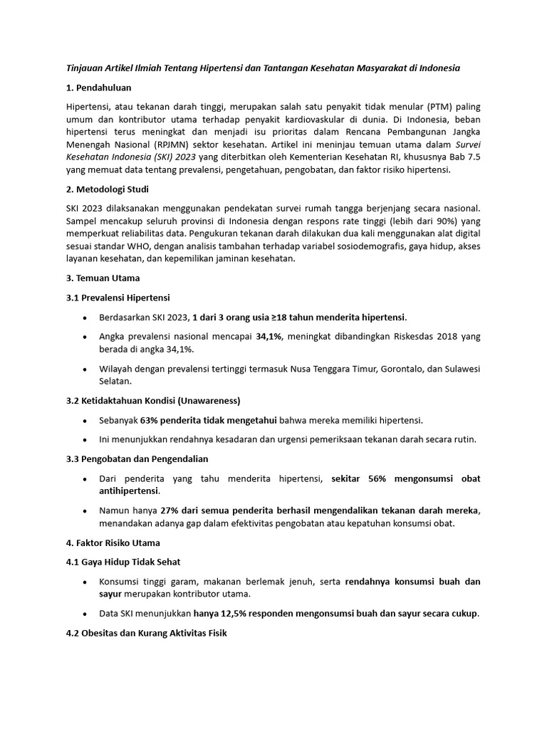 Tinjauan Artikel Ilmiah Tentang Hipertensi Dan Tantangan Kesehatan Masyarakat Di Indonesia | PDF