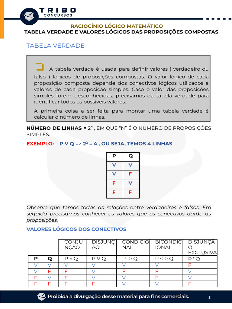 Tabela Verdade e Valores Lógicos | PDF | Verdade | Sintaxe (lógica)