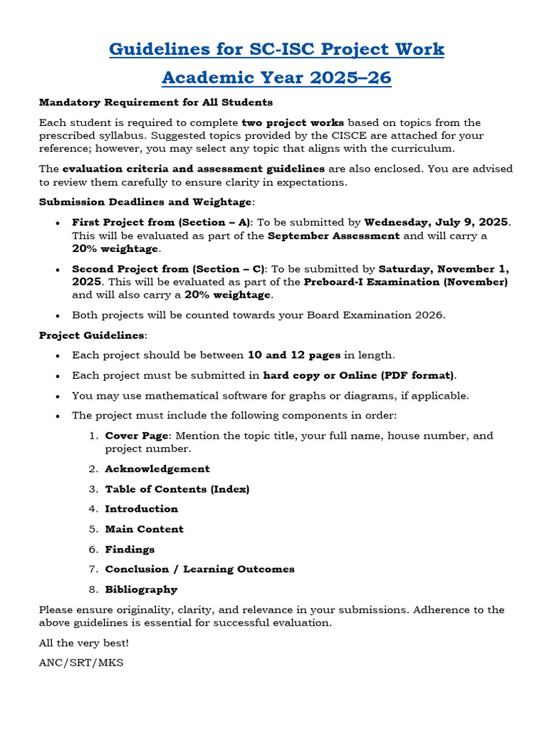 Project Work Guidelines 2025-26 | PDF