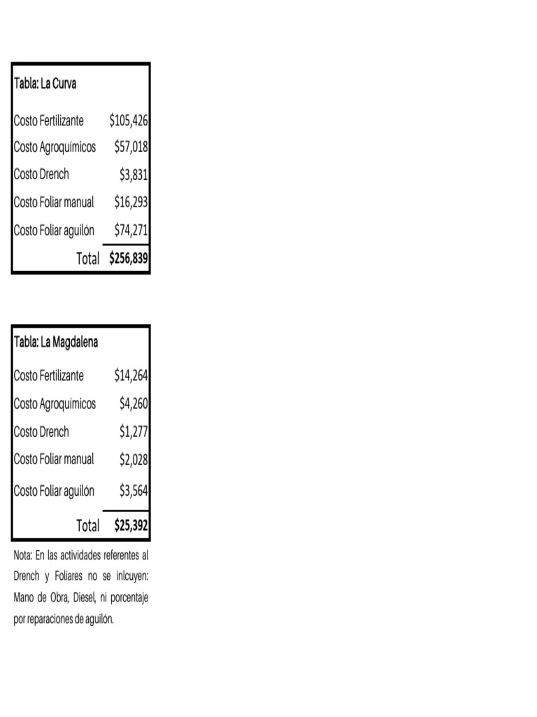Cosot Total de Básicos Por Tabla | PDF