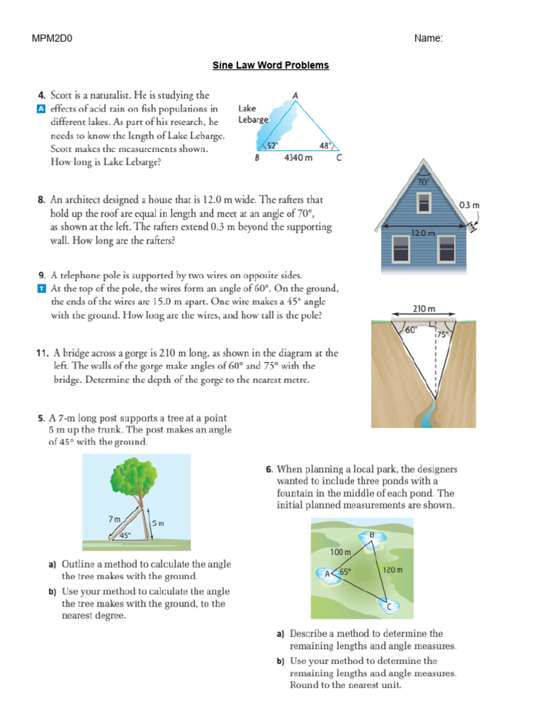 Sine Law Word Problems | PDF