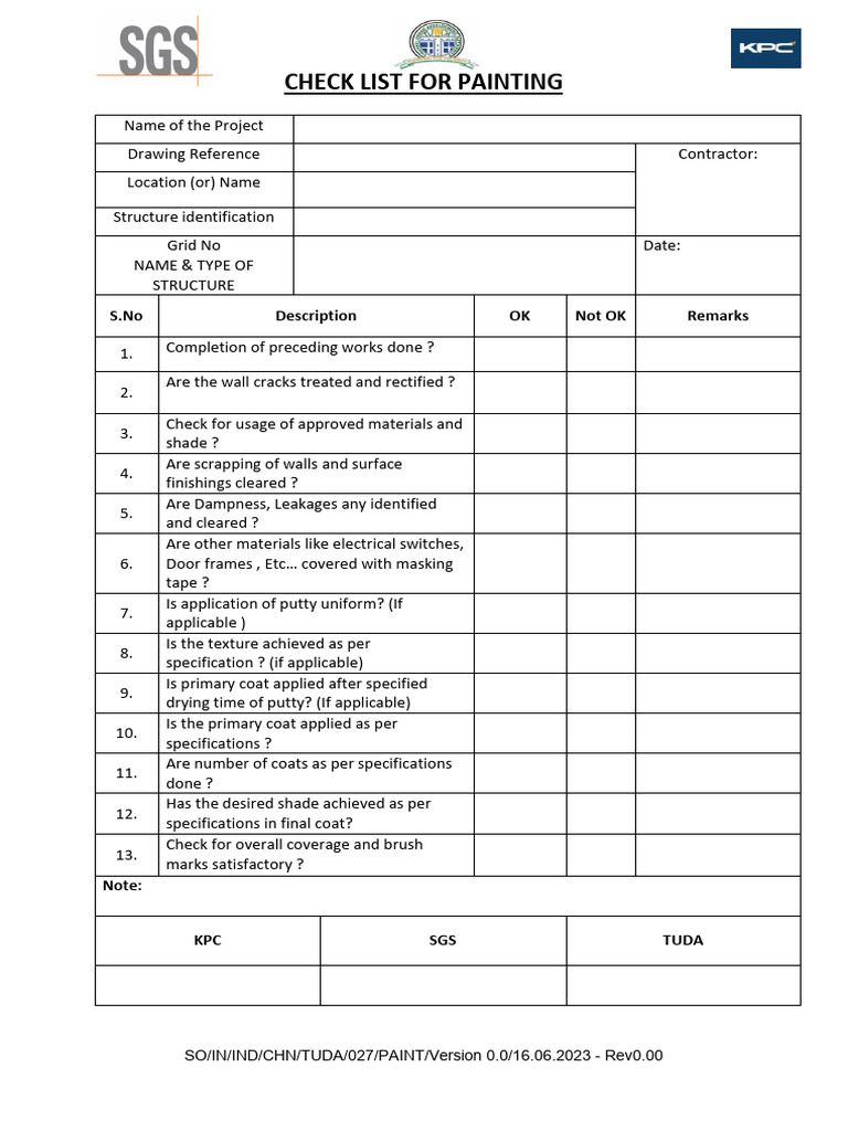 Painting Work Inspection Checklist | PDF