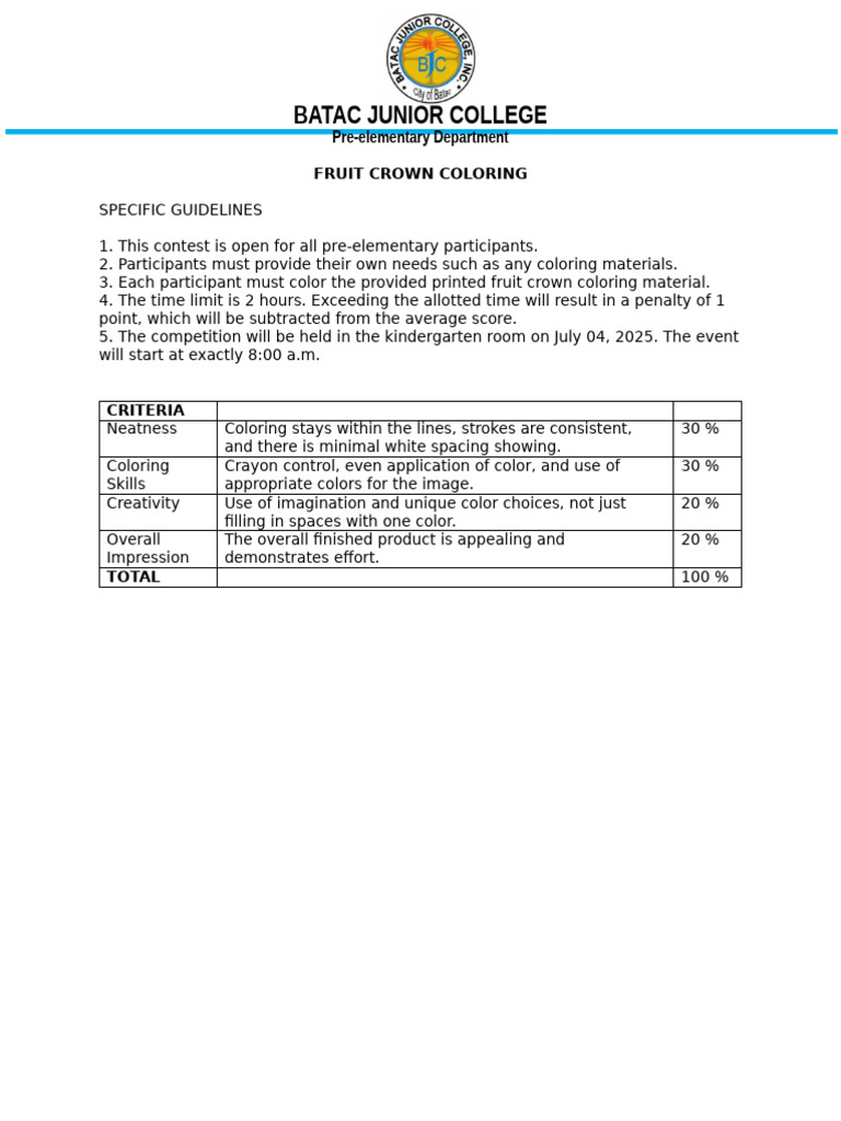 Fruit Crown Coloring Guidelines and Criteria | PDF