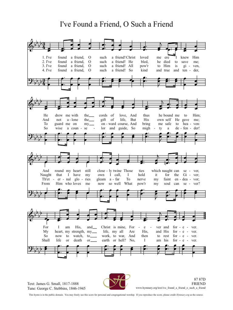 I've Found a Friend Hymn Sheet Music | PDF | Hymns | Christian Hymns