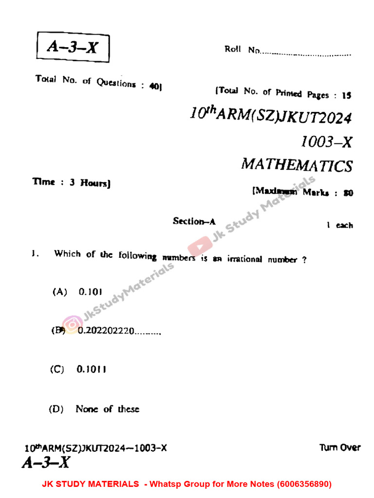 MATH 10th Class All Pyqs of 2024 | PDF