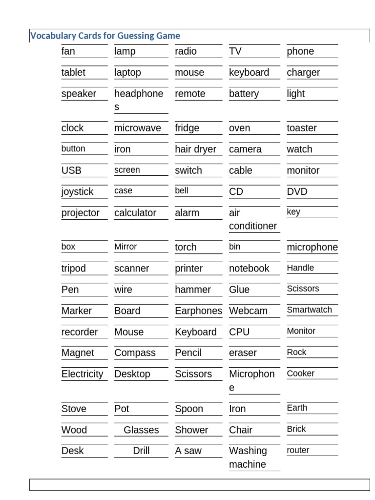 EII 5 - U6-L3 - Game Đoán T - Warm Up Vocabulary - Cards - A1 - A2 | PDF