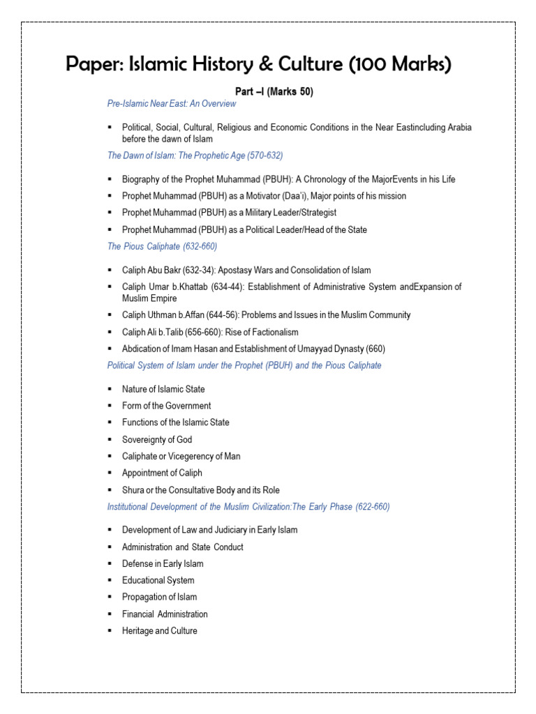 Islamic History Culture CSS Syllabus | PDF | Caliphate | Abrahamic ...