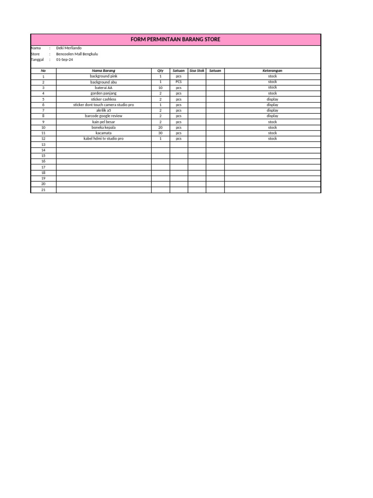 Form Permintaan Barang Store BMB | PDF