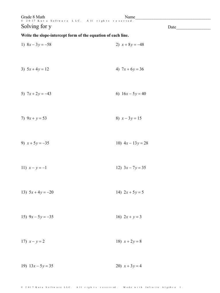 Grade 8 Math: Solving for y | PDF | Mathematics | Equations