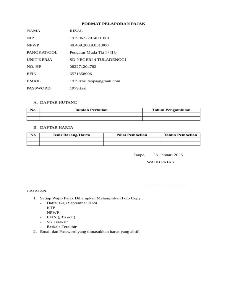 Format Pelaporan Pajak | PDF