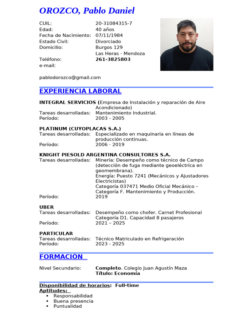 Curriculum OROZCO, Pablo Daniel | PDF